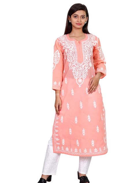 Buy PRIMEXO Embroidered Lucknowi Chikankari Cotton Kurti Kurta For Women KURTI K XXX Large