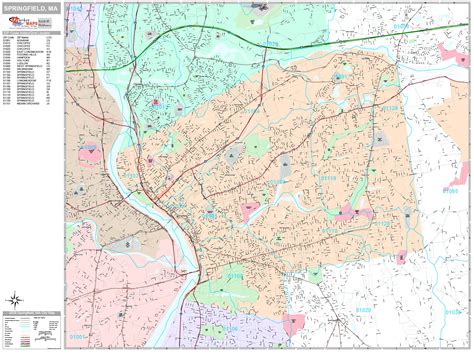 Springfield Massachusetts Wall Map Color Cast Style B