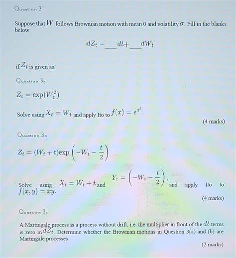 Solved Suppose That W Follows Brownian Motion With Mean 0