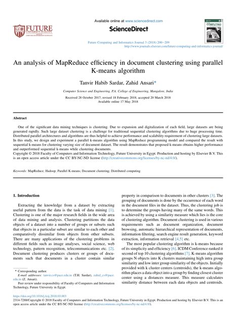 Pdf An Analysis Of Mapreduce Efficiency In Document Clustering Using