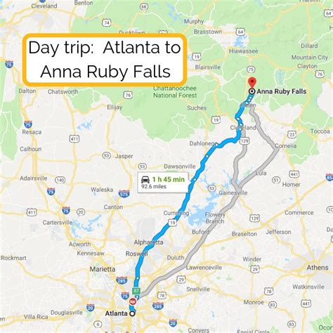 Day Trip Atlanta To Anna Ruby Falls Map 2traveldads