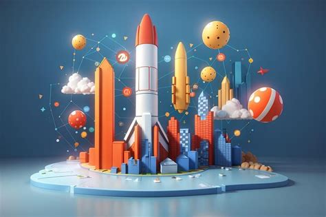 Premium Photo 3d Render Illustration Rocket Chart For Marketing Social Media Concept Interface