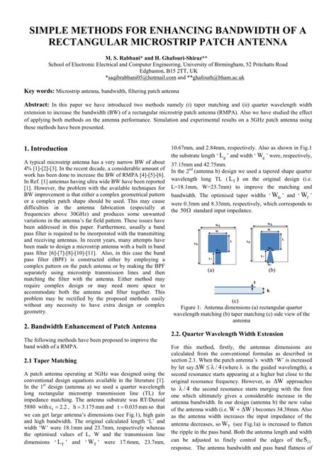 Pdf Simple Methods For Enhancing Bandwidth Of A Rectangular Microstrip Patch Antenna