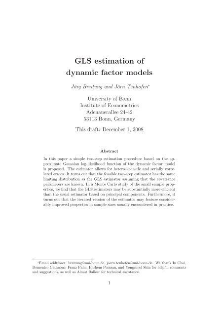 Gls Estimation Of Dynamic Factor Models Econometrics