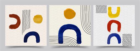 벡터 그림입니다 추상적인 현대미학 배경 소셜 미디어 템플릿 웹 배너디자인 색 수채화 페인트 손으로 그린 요소와 기하학적 모양 일본 무늬 개체 그룹에 대한 스톡 벡터 아트 및