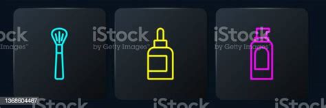 세트 라인 메이크업 브러쉬 헤어 스프레이 및 크림 로션 화장품 튜브스프레이 캔 검은 색 사각형 버튼 벡터 0명에 대한 스톡 벡터 아트 및 기타 이미지 Istock