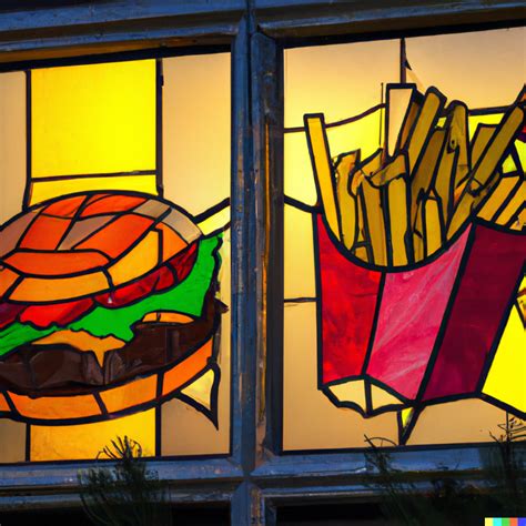 Eric DALLE A Stained Glass Window Depicting A Greasy Hamburger And