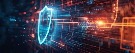 Hightech Cyber Security Background Featuring A Glowing Shield Icon Binary Code And Abstract