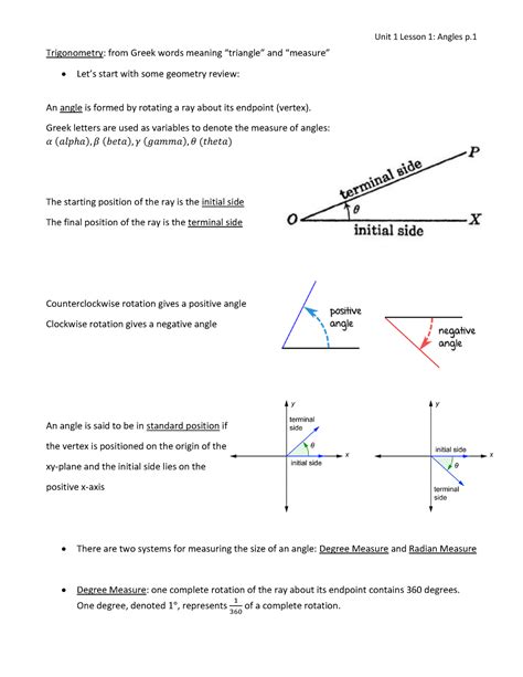 Precal Trig 1720 Unit 1 1 Angles Trigonometry From Greek Words Meaning