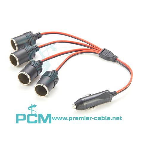 4 Way Socket Car Cigarette Lighter Y Splitter Cable For Solar Travel