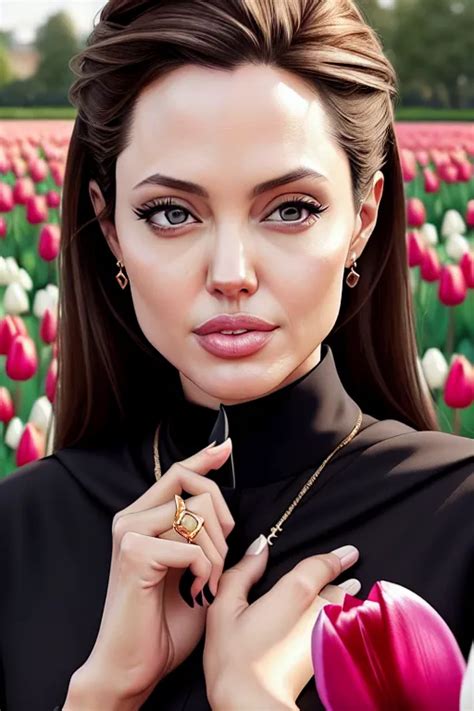 Dopamine Girl A Photograph Ofangelina Joliewearing Priest Clothestouching Breastsin A