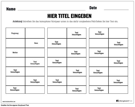 Arbeitsblatt Zur Homophon Übung Storyboard Por De Examples