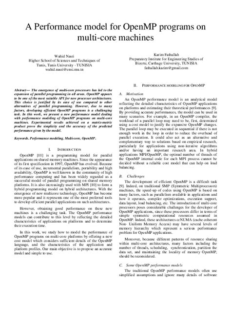 pdf a performance model for openmp programs on multi core machines