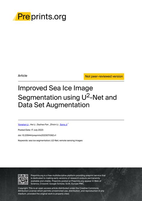 Pdf Improved Sea Ice Image Segmentation Using U2 Net And Data Set