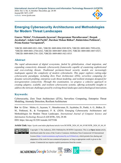 Pdf Emerging Cybersecurity Architectures And Methodologies For Modern Threat Landscapes