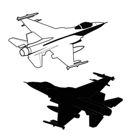 현대 제트 전투기 흑백 벡터 디자인 프리미엄 벡터
