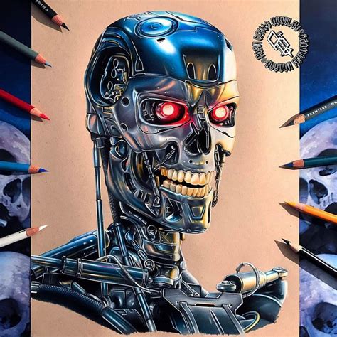Terminator T800 Drawing By Adam Bettley Drawings Robots Drawing