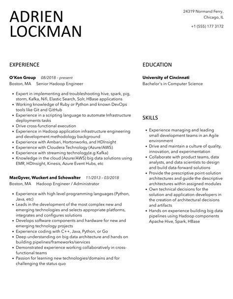 Hadoop Engineer Resume Samples Velvet Jobs