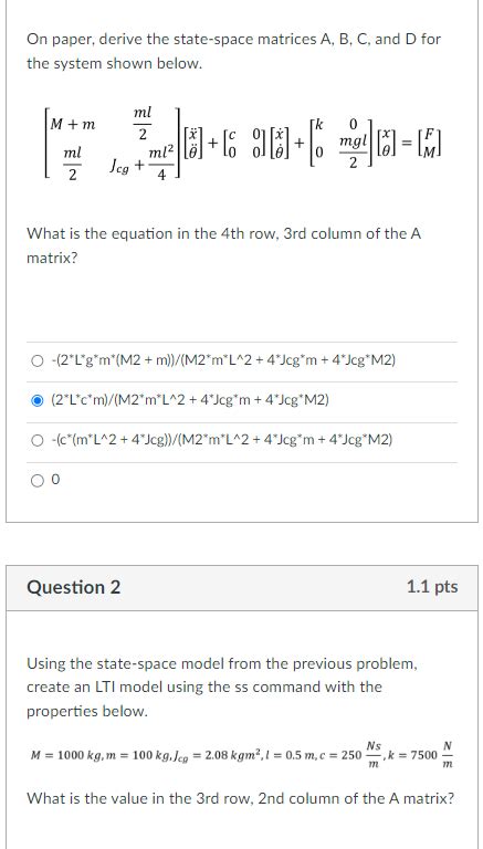 solved on paper derive the state space matrices a b c and d