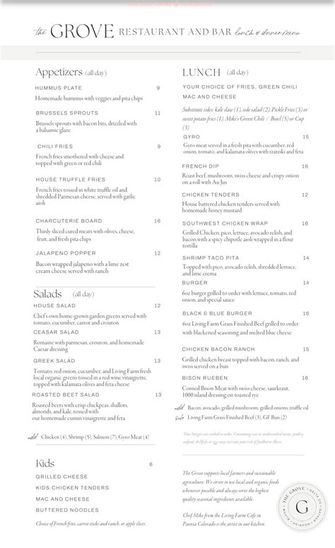 Menu At The Grove Restaurant Delta