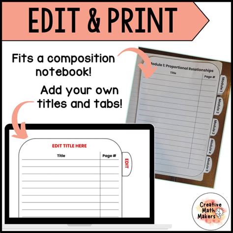 Editable Table Of Contents Pages With Tabs Notebook Organization