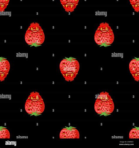 Strawberry Monster Gmo Mutant Pattern Seamless Angry Berry With Teeth
