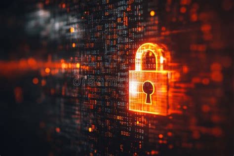 3d Digital Padlock Icon On Data Security Background With Binary Code And Blurred Computer Screen