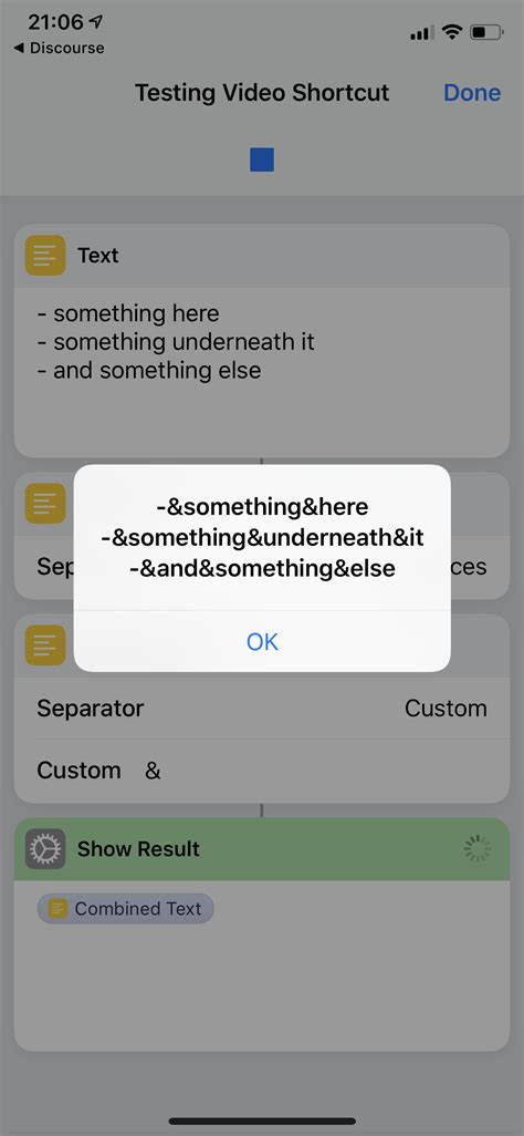 what does combine text do ios automators talk