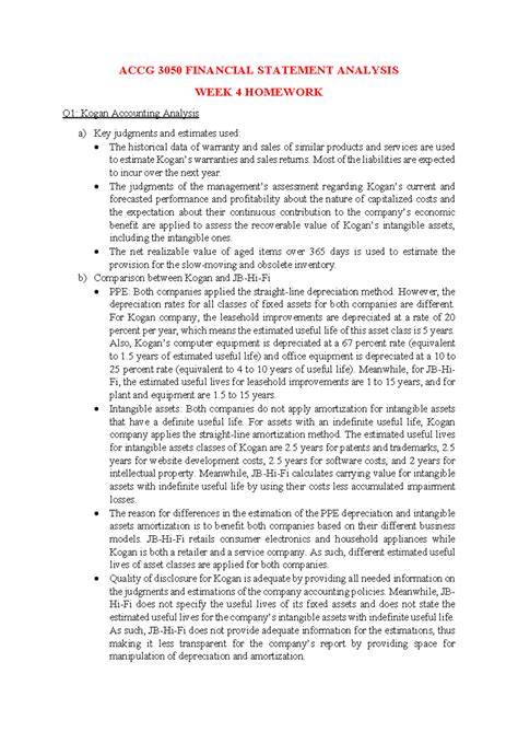 Accg 3050 Week 4 Assignment Solutions Accg 3050 Financial Statement Analysis Week 4 Homework