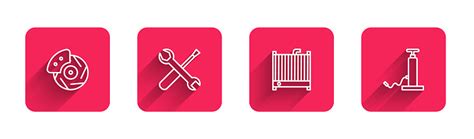 캘리퍼 드라이버 및 렌치 스패너 라디에이터 냉각 시스템 및 긴 그림자가 있는 공기 펌프가 있는 라인 자동차 브레이크 디스크를