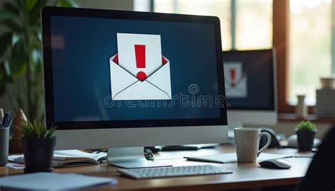 Email Alert Notification On Desktop Screen In Office Setting Stock Image Image Of Workplace