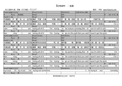 吉他谱Scream 张悬 飞啦不休
