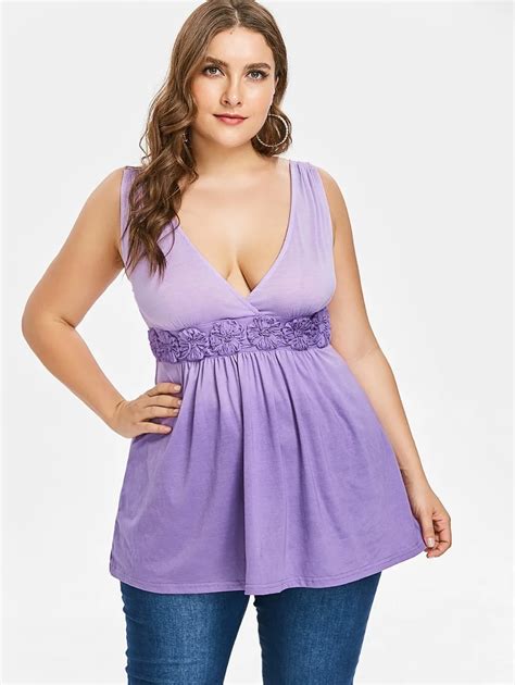 Spring Summer Women Plus Size Lace Applique Straps Plunging Neck