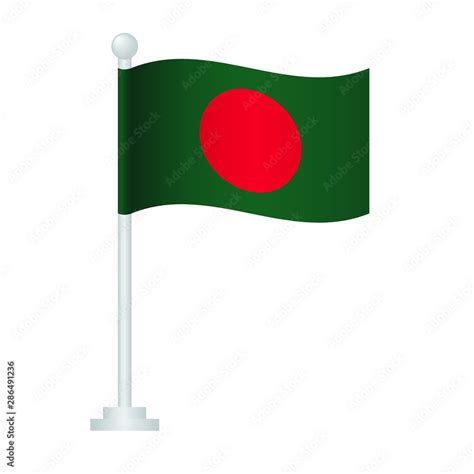 Bangladesh Flag National Flag Of Bangladesh On Pole Vector Stock