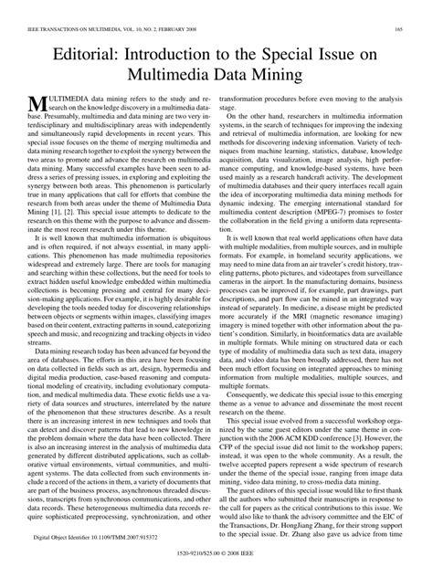 Pdf Editorial Introduction To The Special Issue On Multimedia Data Mining