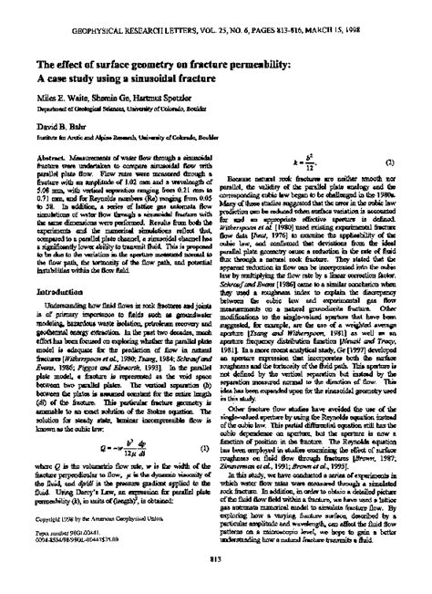 Pdf The Effect Of Surface Geometry On Fracture Permeability A Case