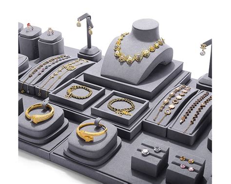 Buy Gray Velvet Jewelry Display Set Ring Holder Necklace Bust