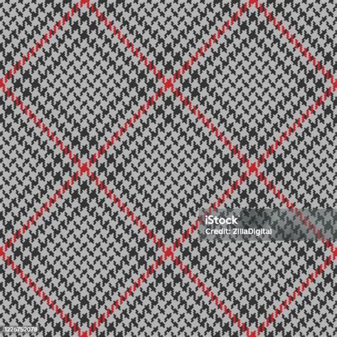 회색과 빨간색의 트위드 패턴 재킷 코트 드레스 또는 다른 현대 패션 섬유 인쇄에 대한 원활한 대각선 사냥개 치아 체크 격자 무늬 0명에 대한 스톡 벡터 아트 및 기타 이미지