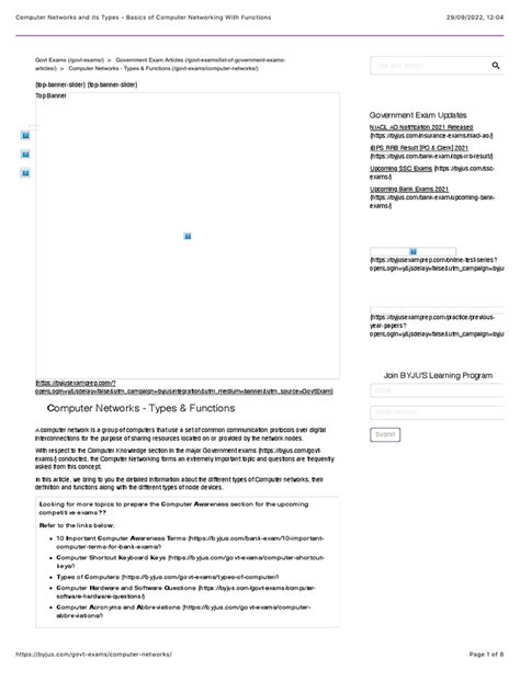 Computer Networks And Its Types Basics Of Computer Networking With Functions Pdf Network