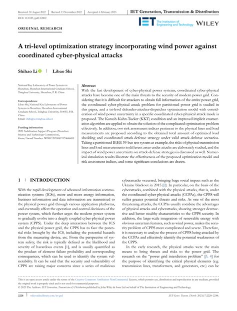 Pdf A Tri‐level Optimization Strategy Incorporating Wind Power Against Coordinated Cyber