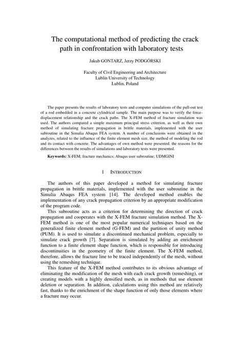 Pdf The Computational Method Of Predicting The Crack Path In Confrontation With Laboratory Tests