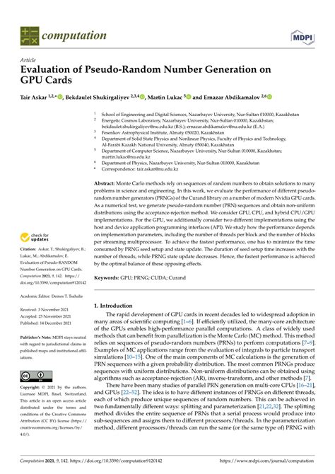 PDF Evaluation Of Pseudo Random Number Generation On GPU Cards