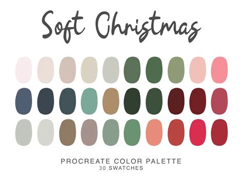 Christmas Procreate Color Palette Ipad Procreate Illustration Soft Christmas Color Swatches