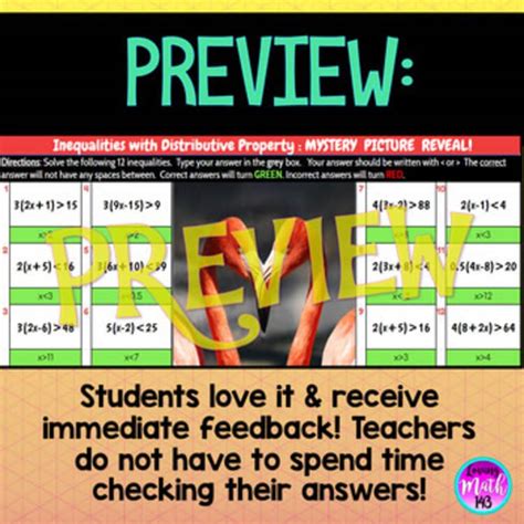 Solve Multi Step Inequalities Using Distributive Property Mystery Art Reveal