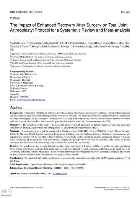 Pdf The Impact Of Enhanced Recovery After Surgery On Total Joint