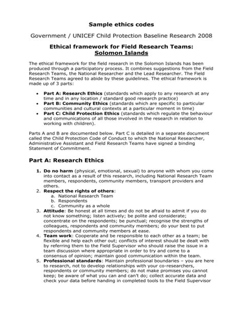 Research Ethics Code Solomon Islands Field Research