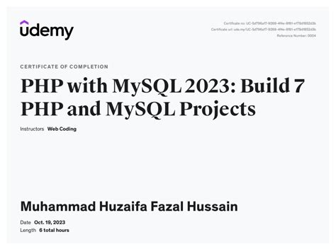 M Huzaifa Fazal Hussain On Linkedin Udemy Mysql Php Engineering Coding Programming