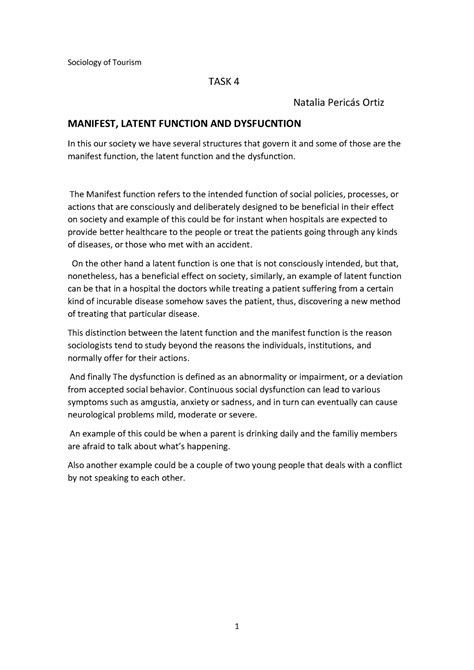 Task 4 Manifest Latent Function And Dysfunction 1 Sociology Of