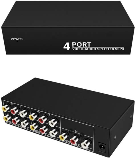 Dtech Powered 4 Way 3 Rca Splitter Box 1 In 4 Out Composite Video Audio Distribution