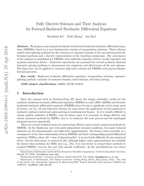 Pdf Fully Discrete Schemes And Their Analyses For Forward Backward Stochastic Differential